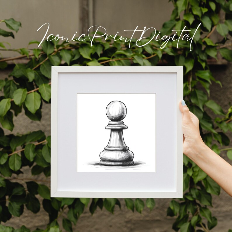 Square Pawn Chess Piece Sketch Art, Black and White Printable Wall Art ...