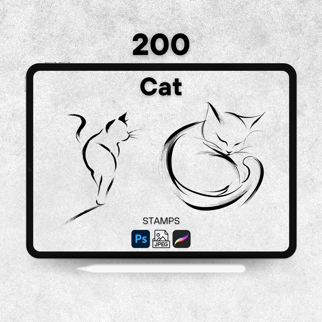 200 Cat Procreate Stamps, Cat Procreate Brushes, Cat Photoshop Stamps ...