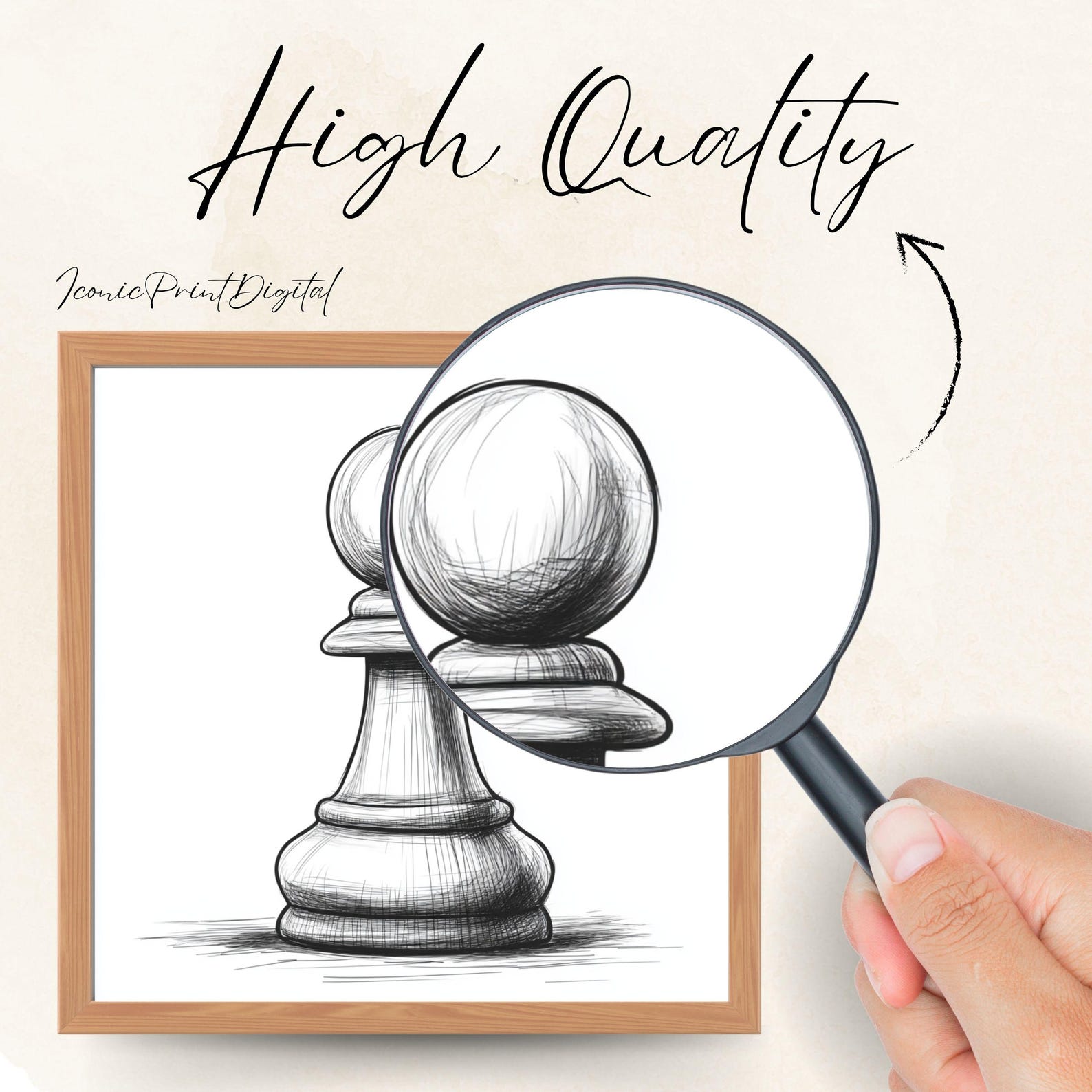 Square Pawn Chess Piece Sketch Art, Black and White Printable Wall Art ...