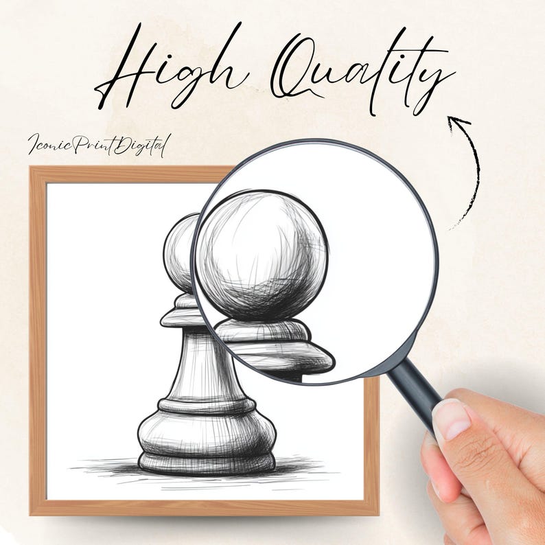 Square Pawn Chess Piece Sketch Art, Black and White Printable Wall Art ...