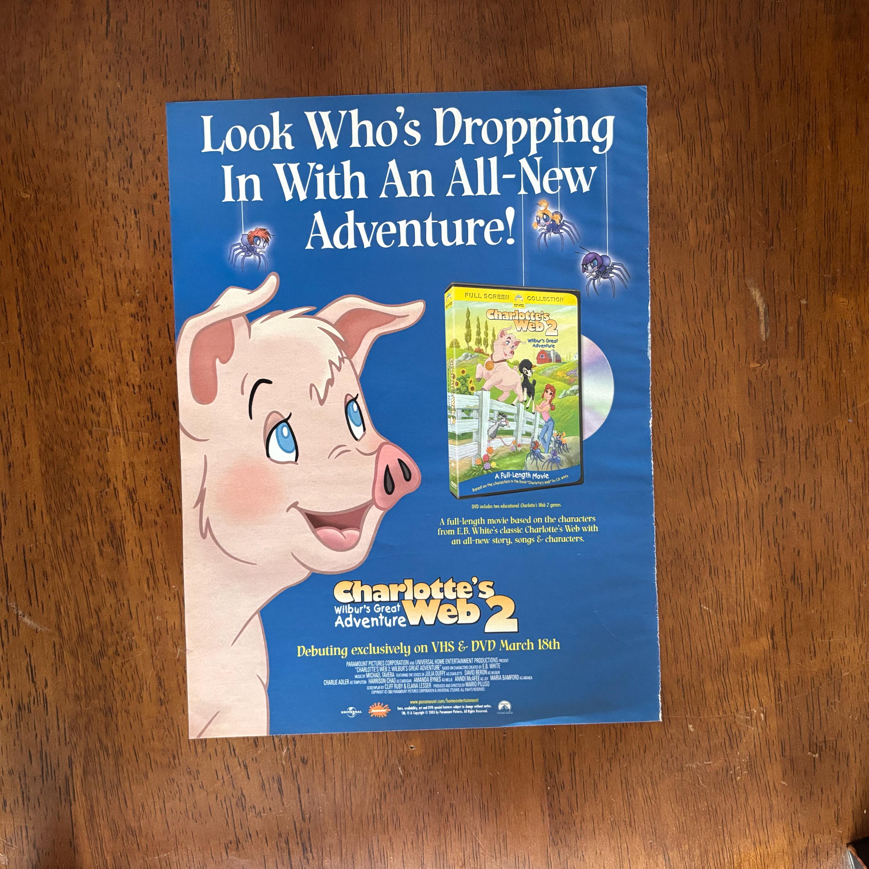 2003 - Charlotte's Web 2 - DVD Ad - Original Vintage Collectible - Etsy