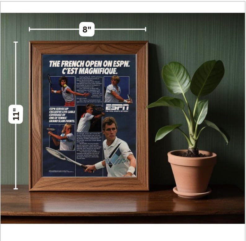 1986 - ESPN Tennis French Open Ad - Original Vintage Collectible - Etsy