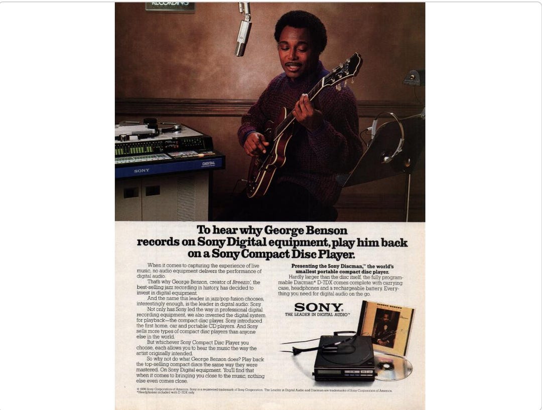 1986 Sony CD Player Ad George Benson Original Vintage Collectible - Etsy