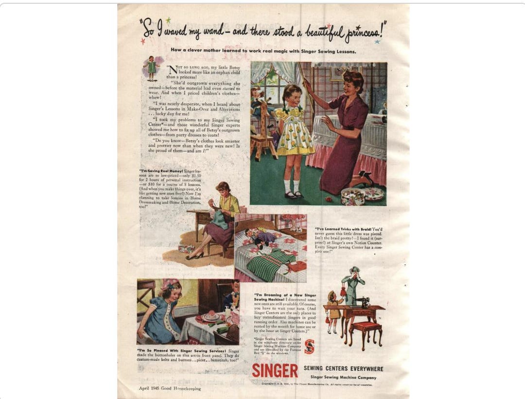 1945 - Singer Sewing Machine Ad - Original Vintage Collectible - Etsy