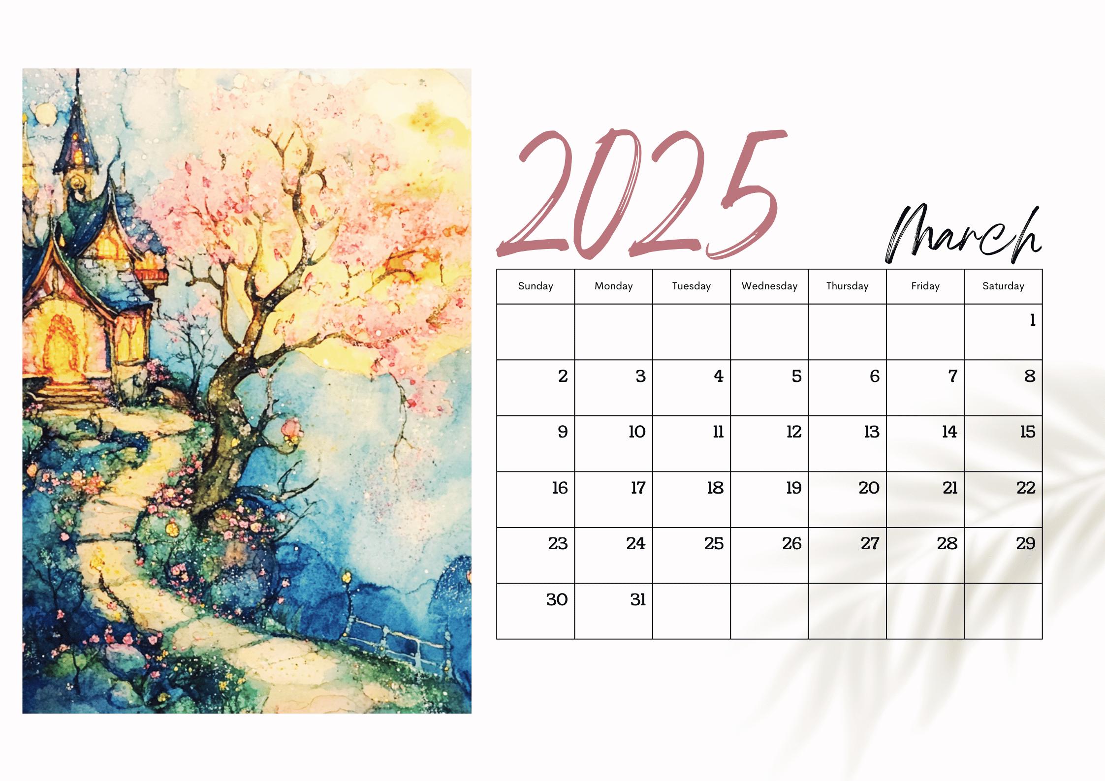 2025 Magic Watercolor Calendar Digital Download PNG & PDF, A2 Format - Etsy