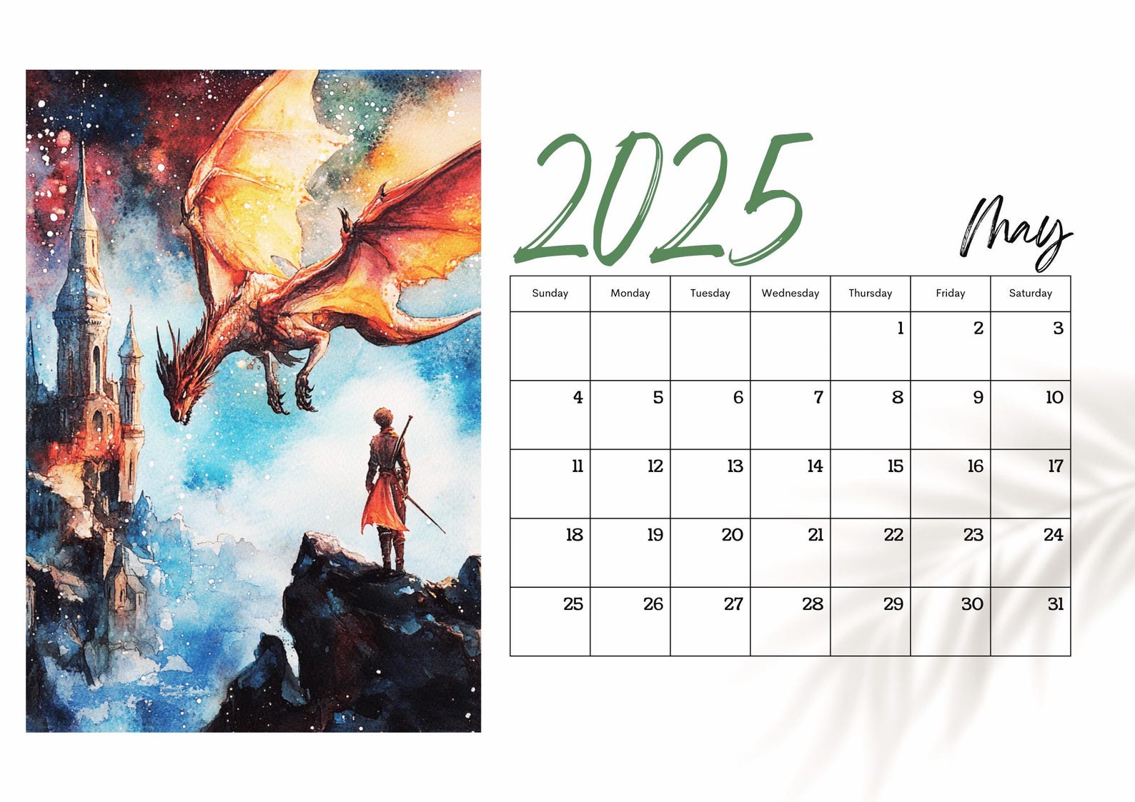2025 Magic Watercolor Calendar Digital Download PNG & PDF, A2 Format - Etsy