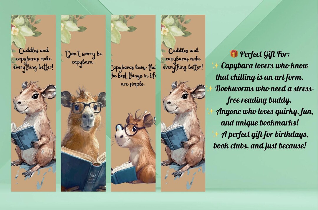 Funny Capybara Printable Bookmark Bundle – Adorable & Quirky Digital ...
