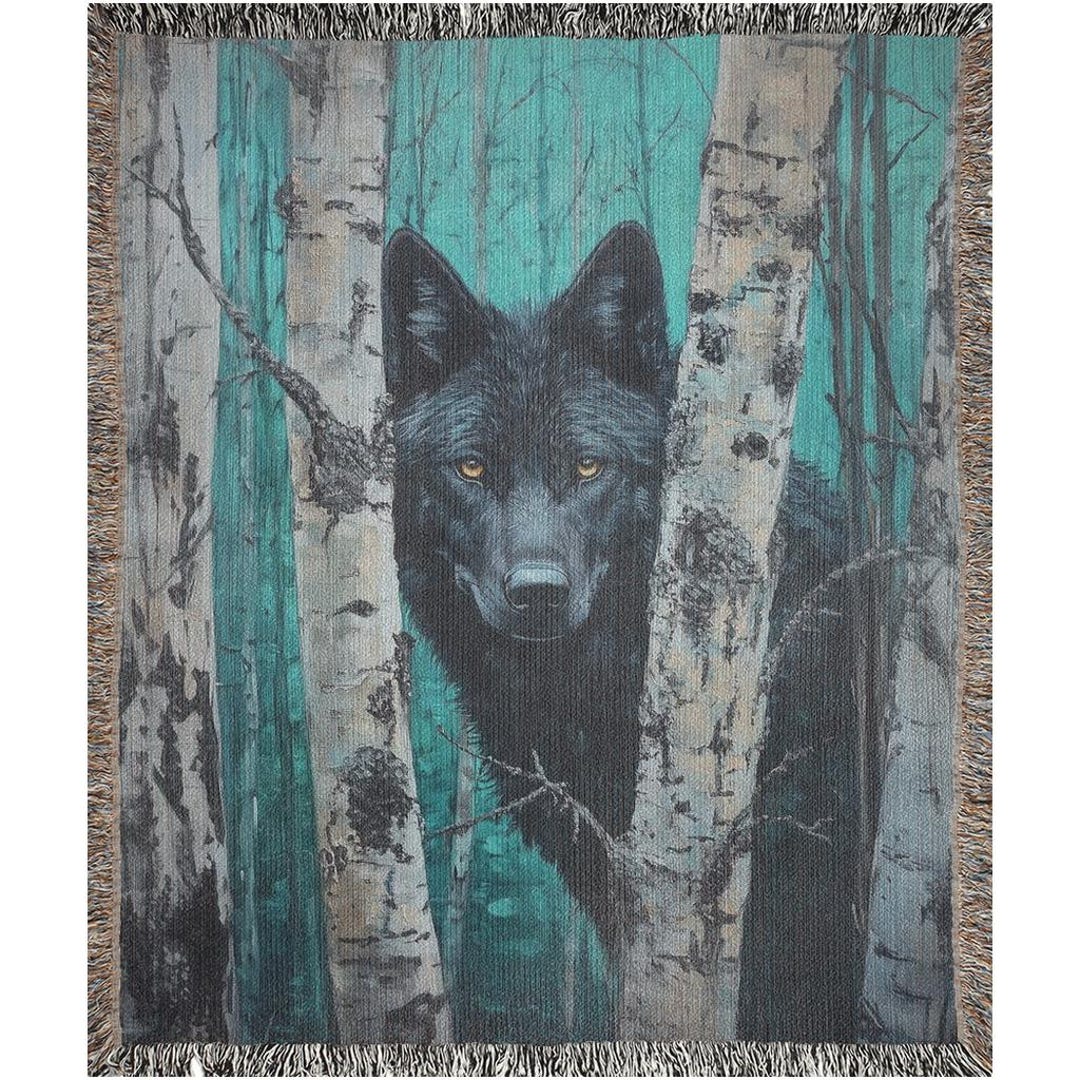 Woven Tapestry Blanket, Black Wolf, Cozy Throw Blanket, Dark ...