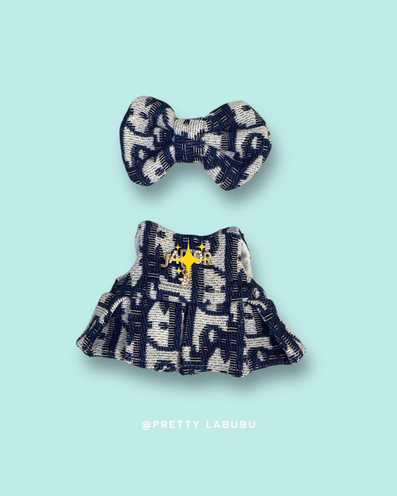 Cute Labubu Doll Navy Blue Dress Print Design Luxury for Labubu ...