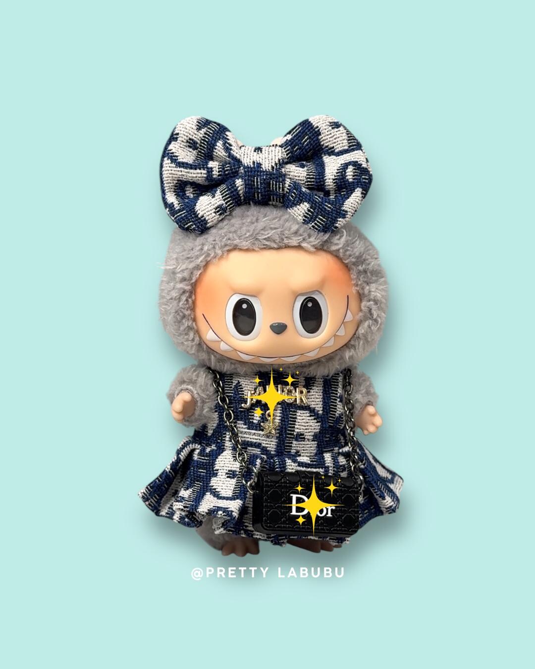 Cute Labubu Doll Navy Blue Dress Print Design Luxury for Labubu ...