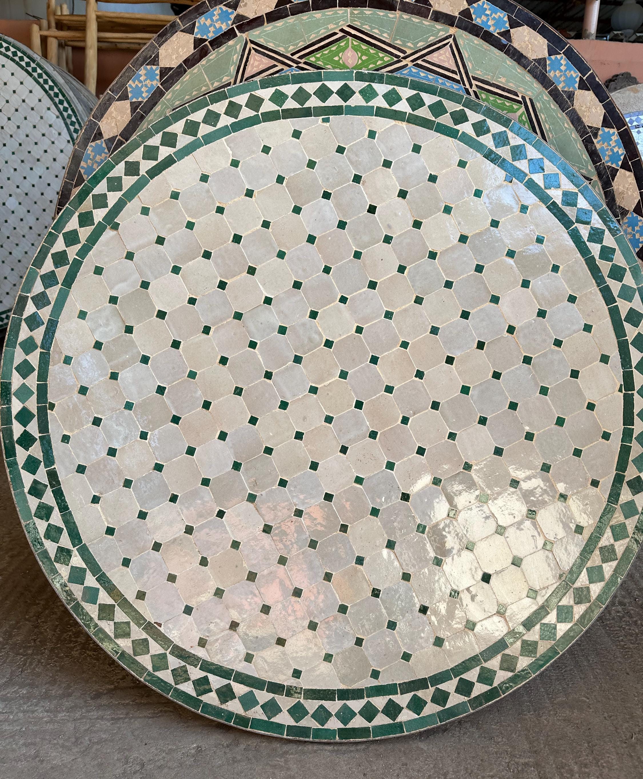 Round Dining Table, Handmade Zellige Tile Table, Round Mosaic Dining ...