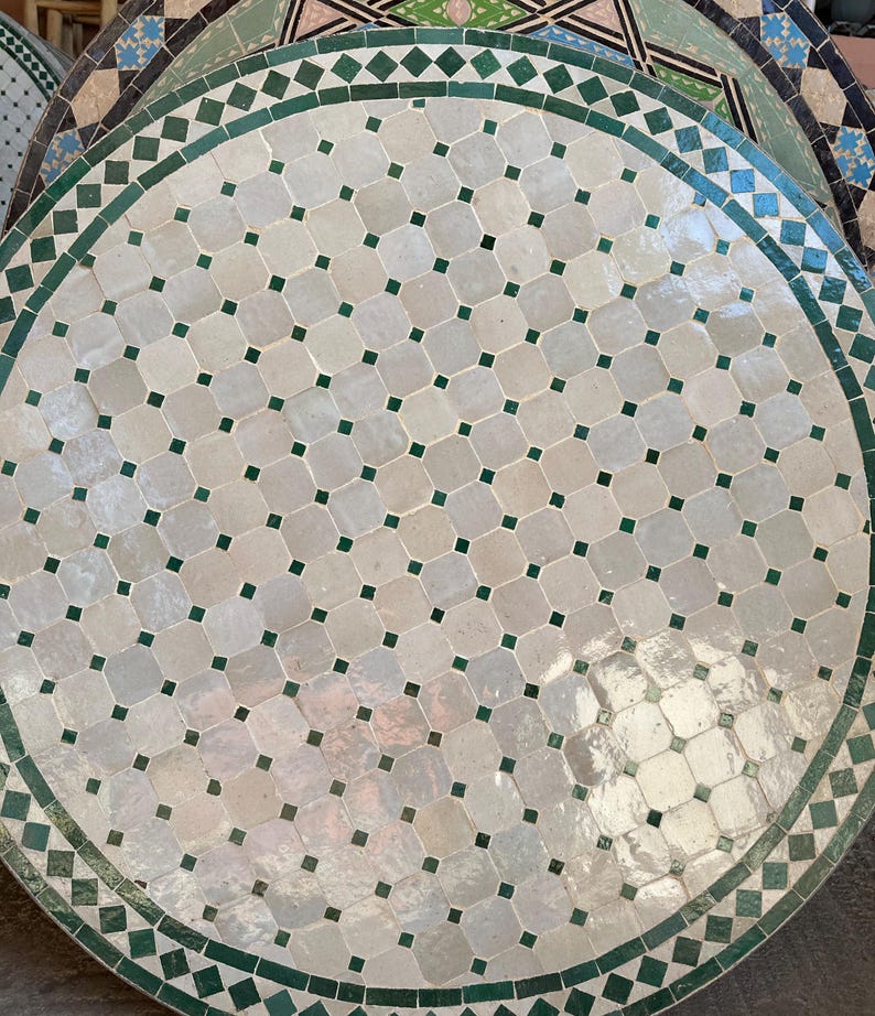 Round Dining Table, Handmade Zellige Tile Table, Round Mosaic Dining ...
