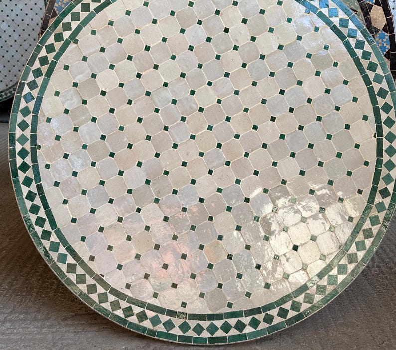 Round Dining Table, Handmade Zellige Tile Table, Round Mosaic Dining ...