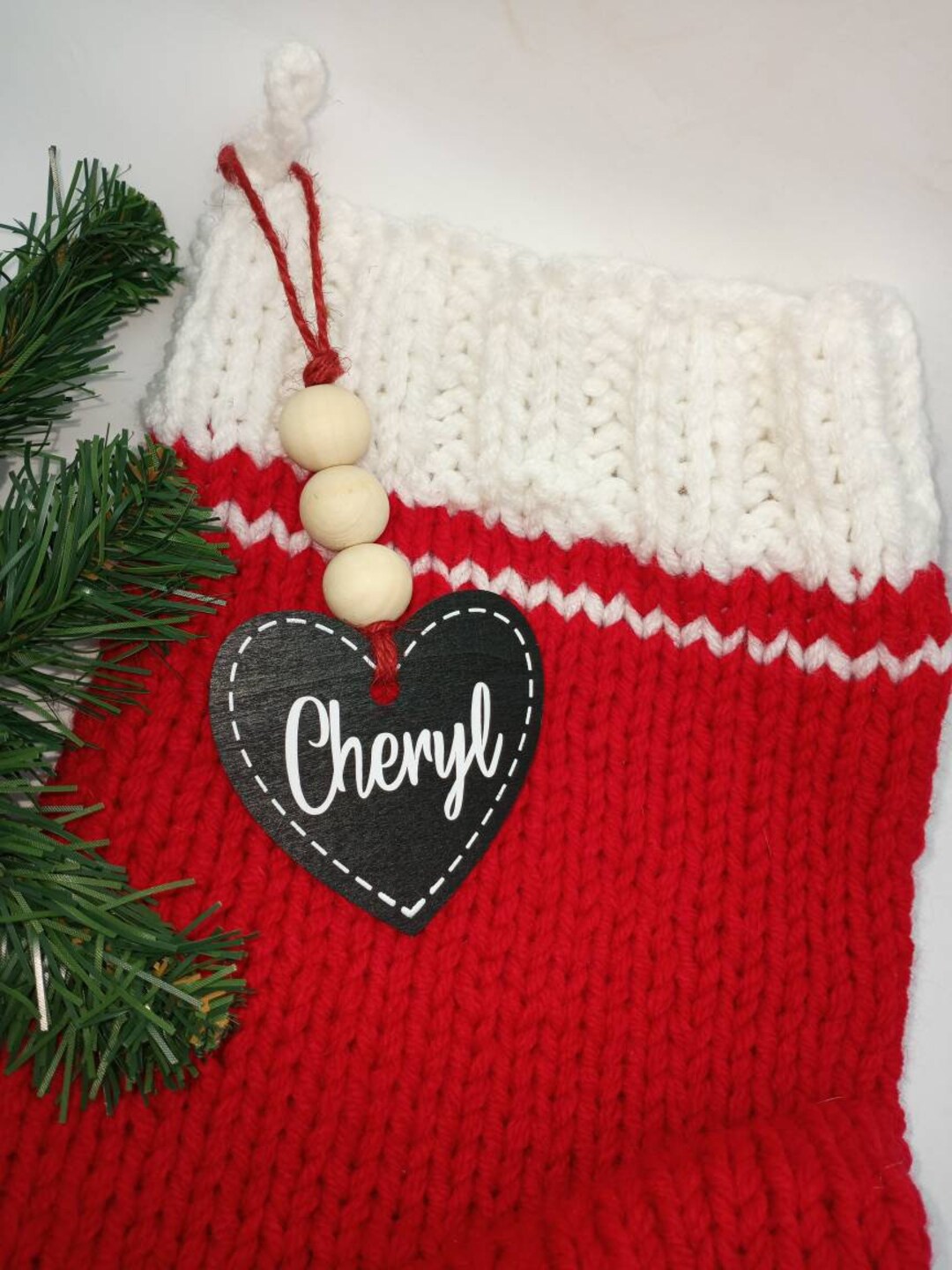 Wood Heart Stocking Name Tag Vinyl Decal Farmhouse Personalized ...