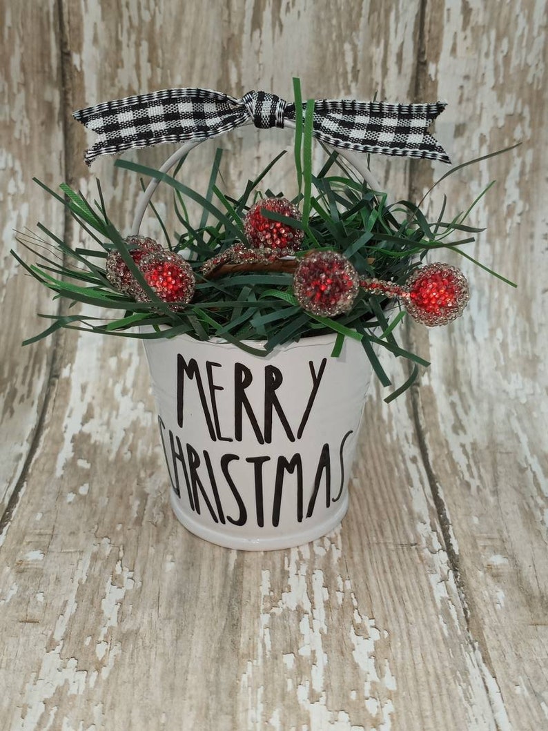 Merry Christmas Tin Enamel Pail Bucket Mini Farmhouse Decor - Etsy