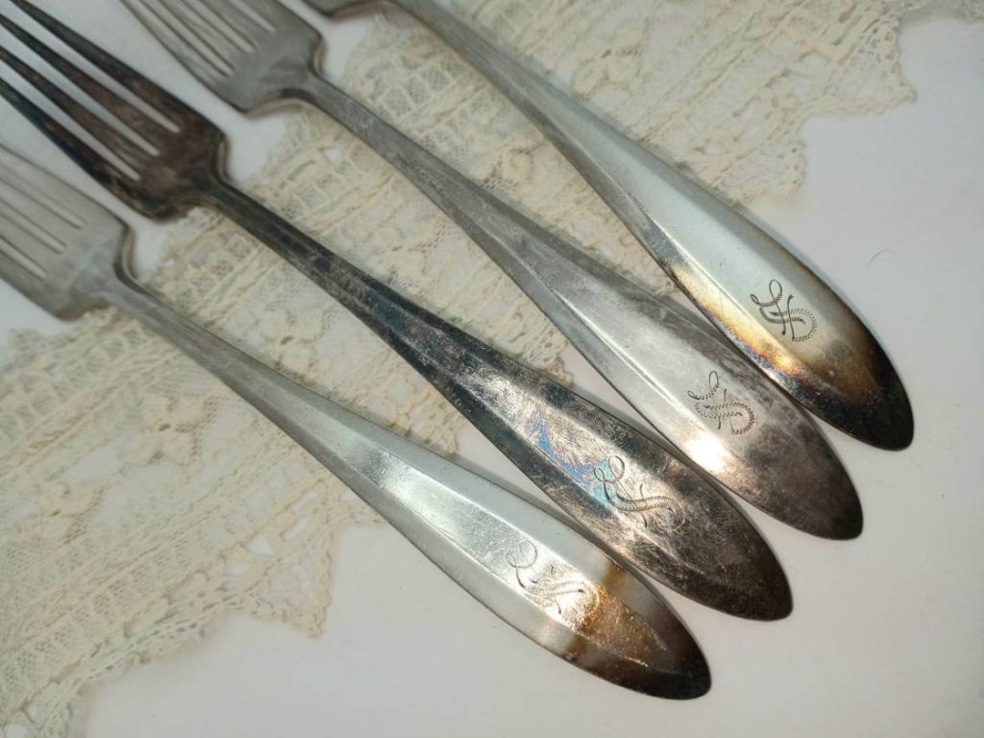 4pc Vintage Lot Community Plate Initial Fork Set Oneida Flatware Silver ...