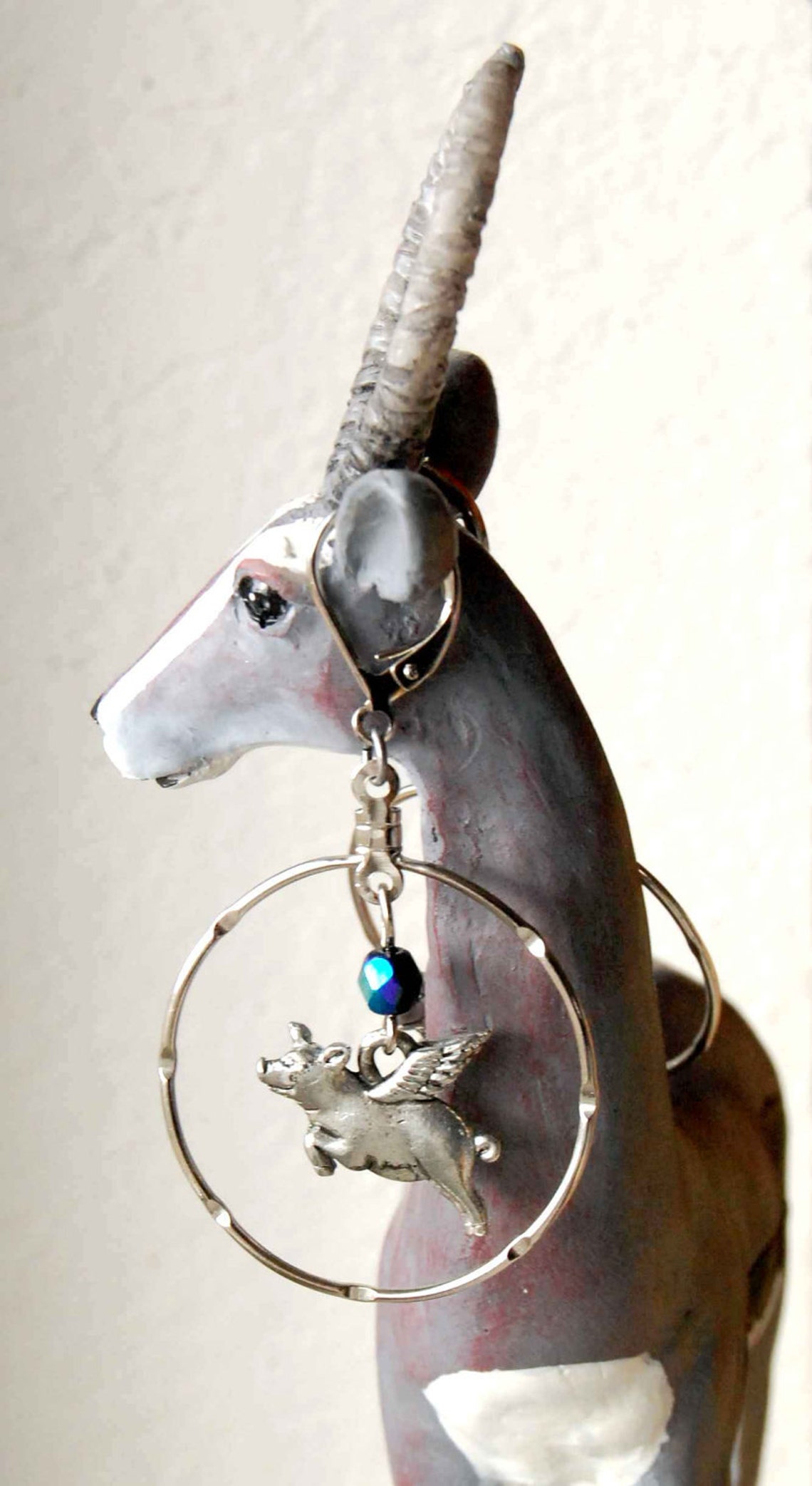 Pigs Flying Through Hoops Earrings With Bead Color Choice - Etsy