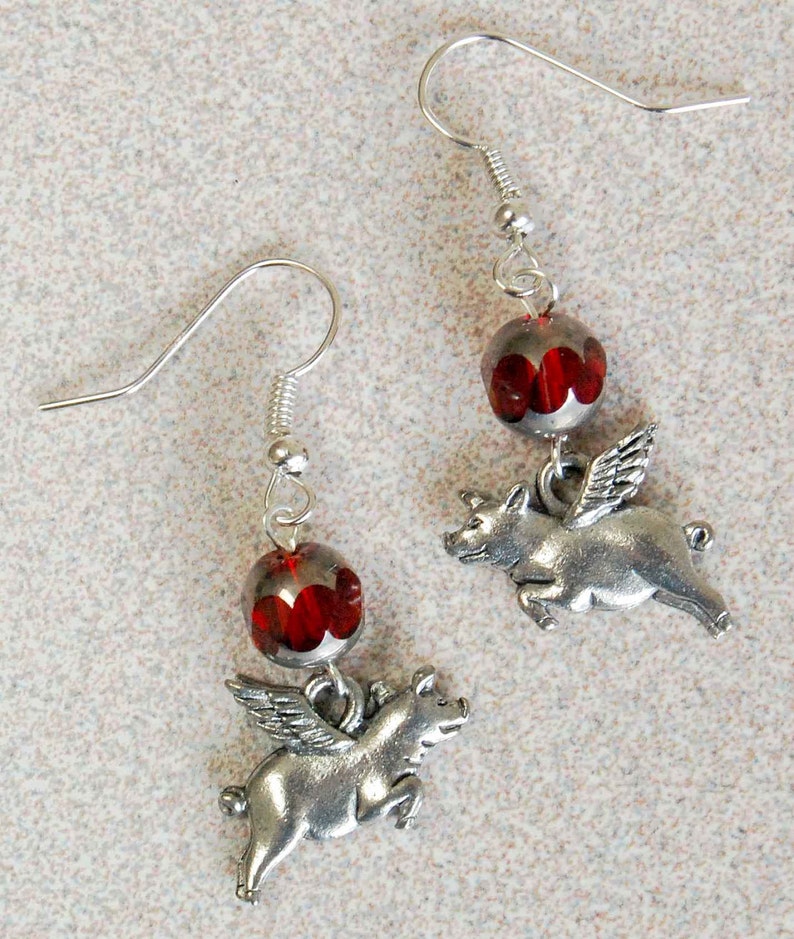 When Pigs Fly Red OR Clear Crystal Earrings, Flying Pig Jewelry, Pigs ...
