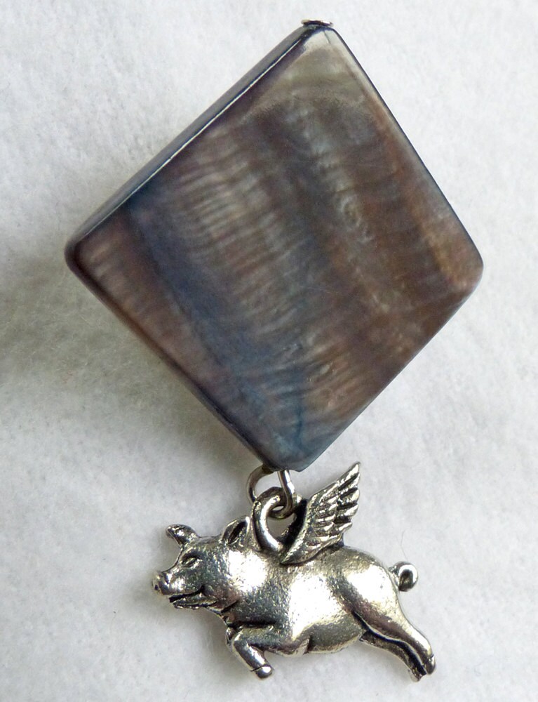 Flying Pig Lapel Pin Silver and Gray Pig With Wings Bar | Etsy