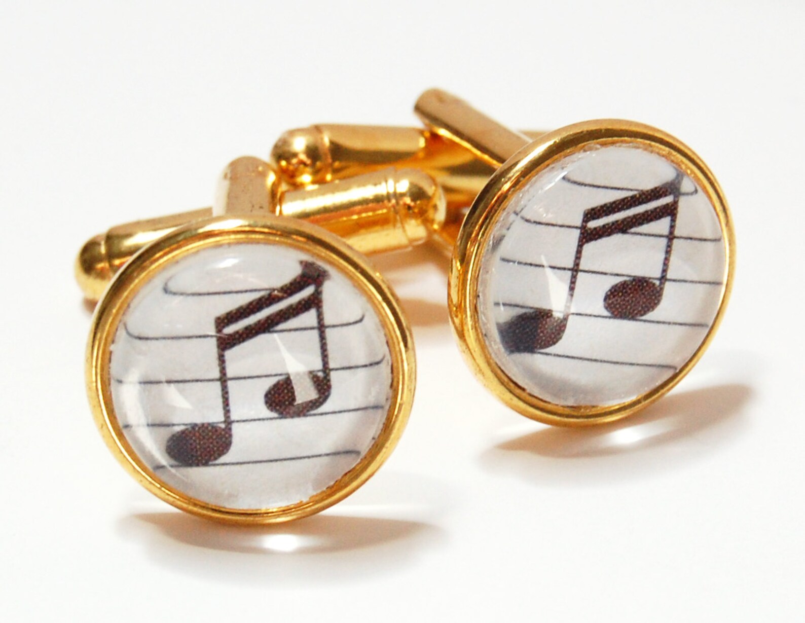 Gold Plated Music Note Cufflink Pair, Sixteenth Note Music Cuff Links ...