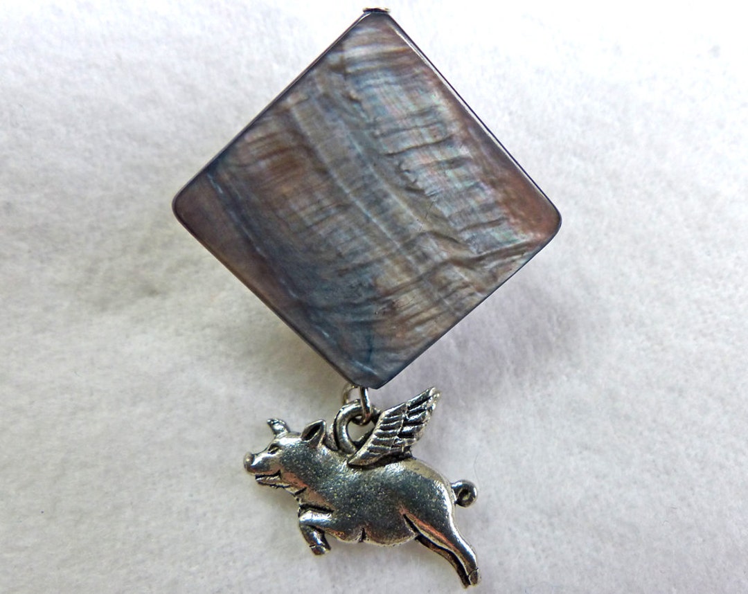 Flying Pig Lapel Pin - Silver and Gray, Pig With Wings Bar Pin, Pigasus ...