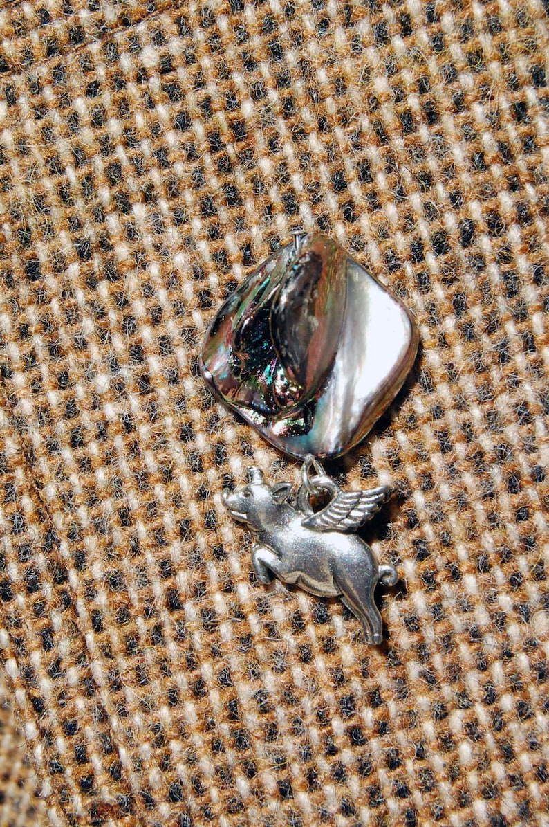 Flying Pig and AB Gray Blister Pearl Pin, Pigasus Pin, Pig With Wings ...