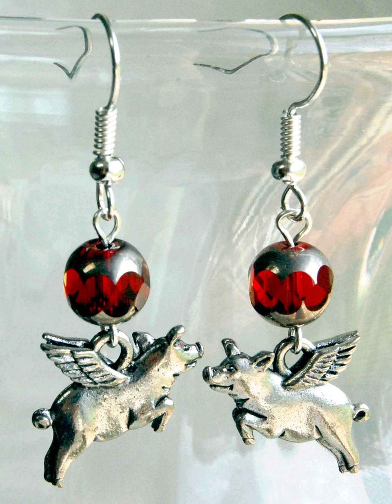 When Pigs Fly Red OR Clear Crystal Earrings, Flying Pig Jewelry, Pigs ...