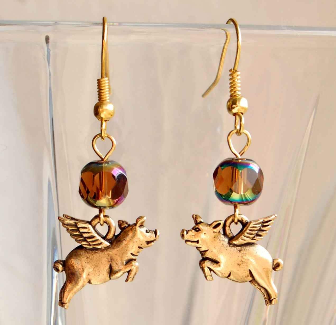 When Golden Pigs Fly Colorful Crystal Earrings - Choose Your Color ...