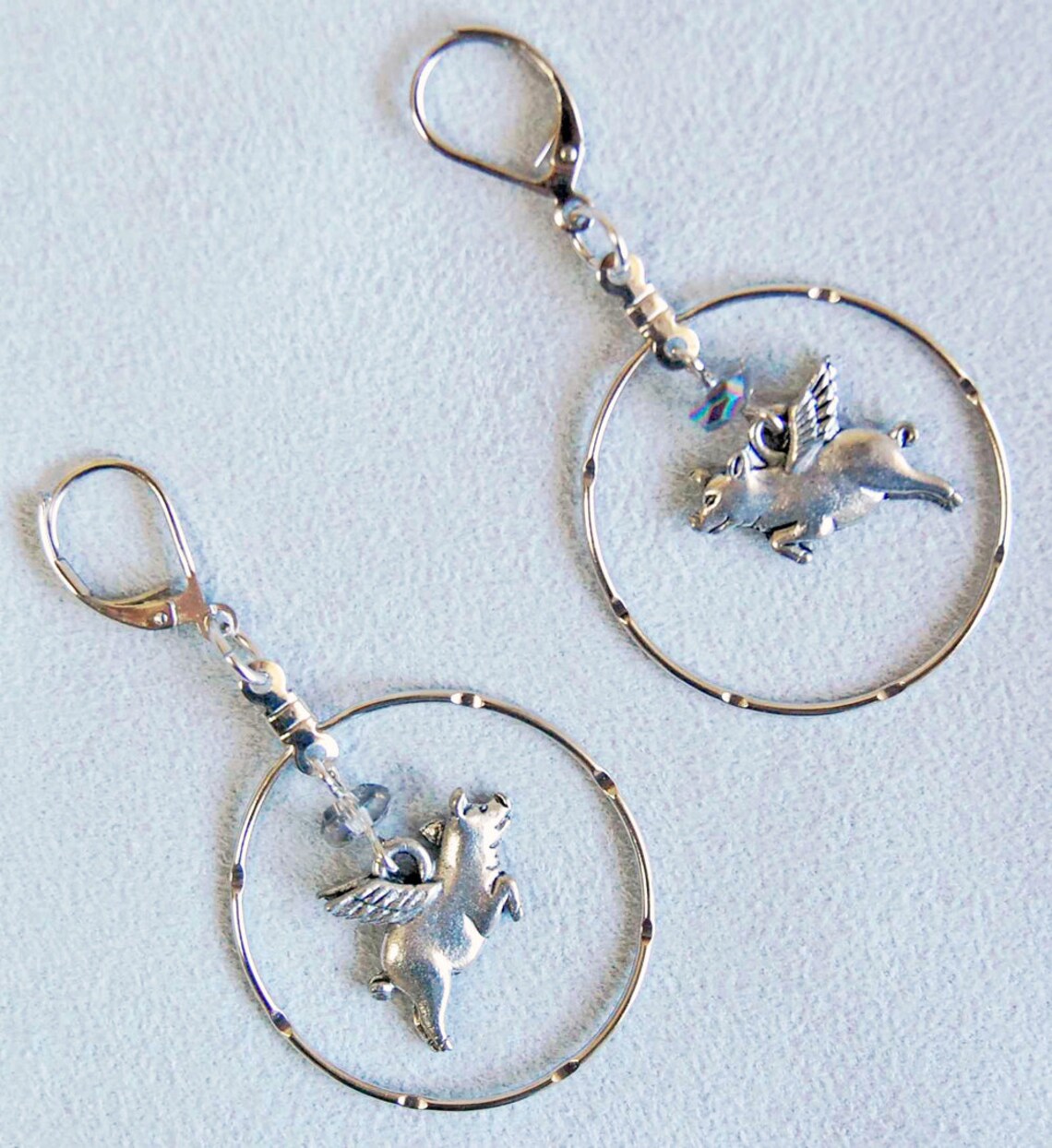 Pigs Flying Through Hoops Earrings With Bead Color Choice, Flying Pig ...
