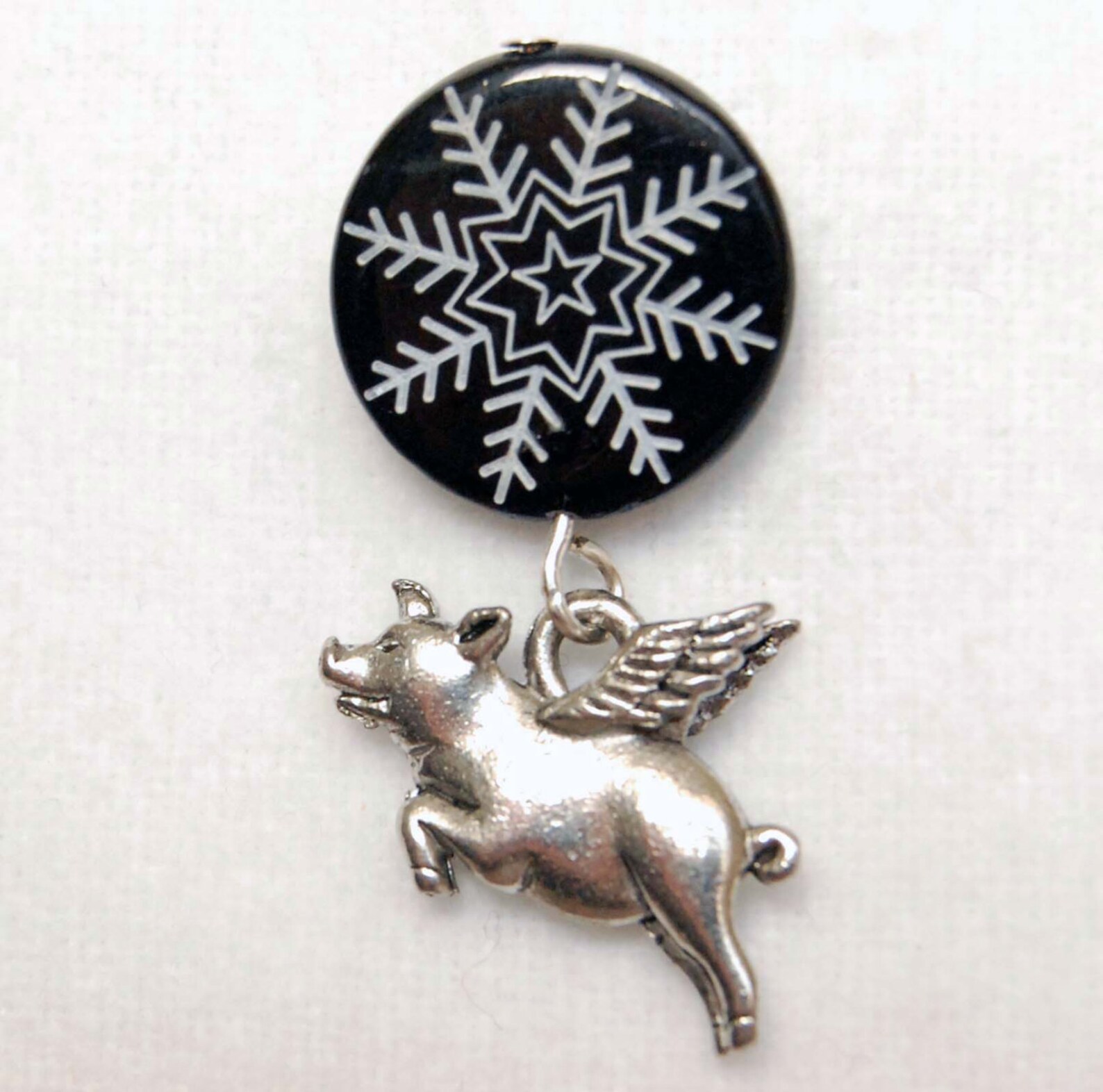 Flying Pig Snowflake Lapel Pin or Tie Tack, When Pigs Fly Tie Tack, Pig ...