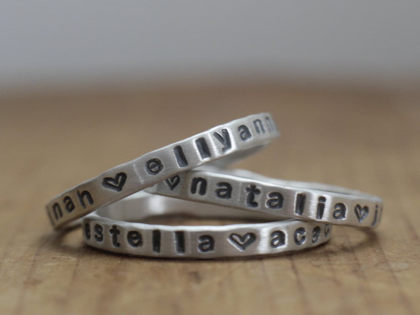 Personalized Stackable Ring Set Mom Gift Kids Name Rings | Etsy