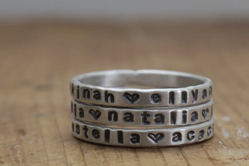 Personalized Stackable Ring Set Mom Gift Kids Name Rings - Etsy