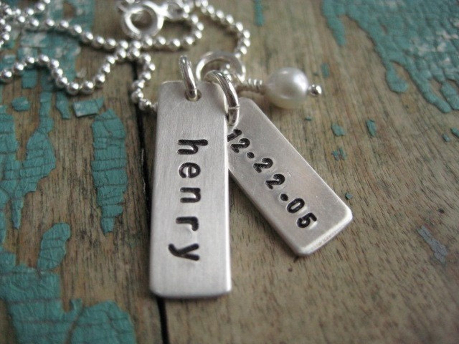 Personalized Sterling Silver Hand Stamped Name Tag and Date - Etsy