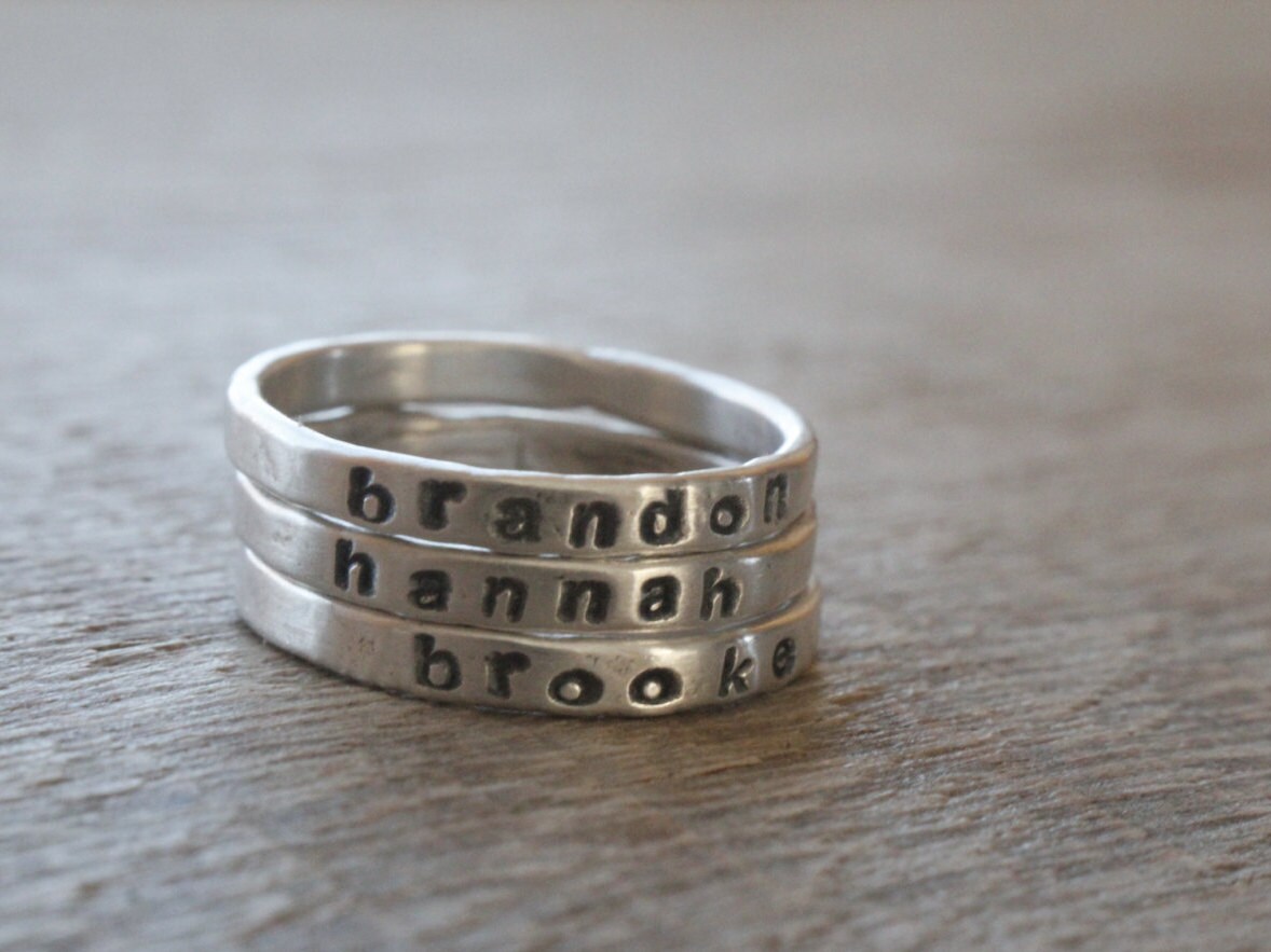 Personalized Stackable Mothers Ring 2mm Fine Silver Mothers - Etsy