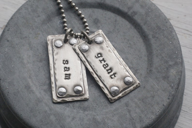 Personalized Dog Tags, Rustic Sterling Dog Tags, Daddy Necklace, Mommy ...