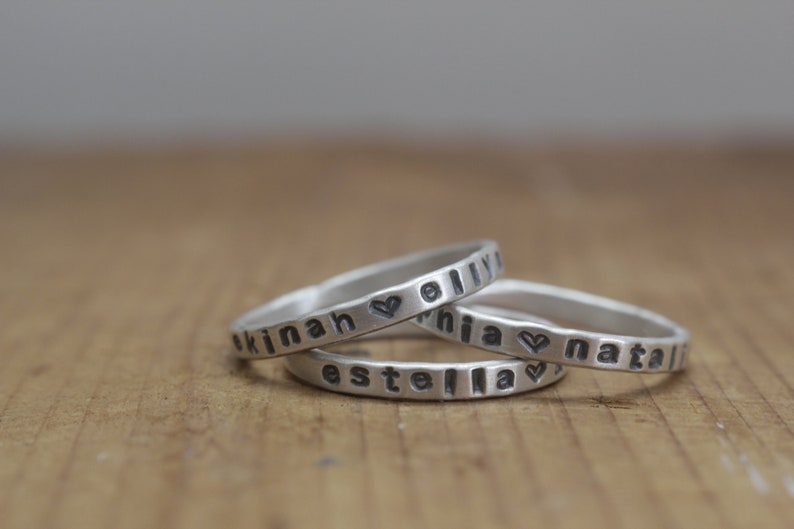 Personalized Stackable Ring Set Mom Gift Kids Name Rings - Etsy