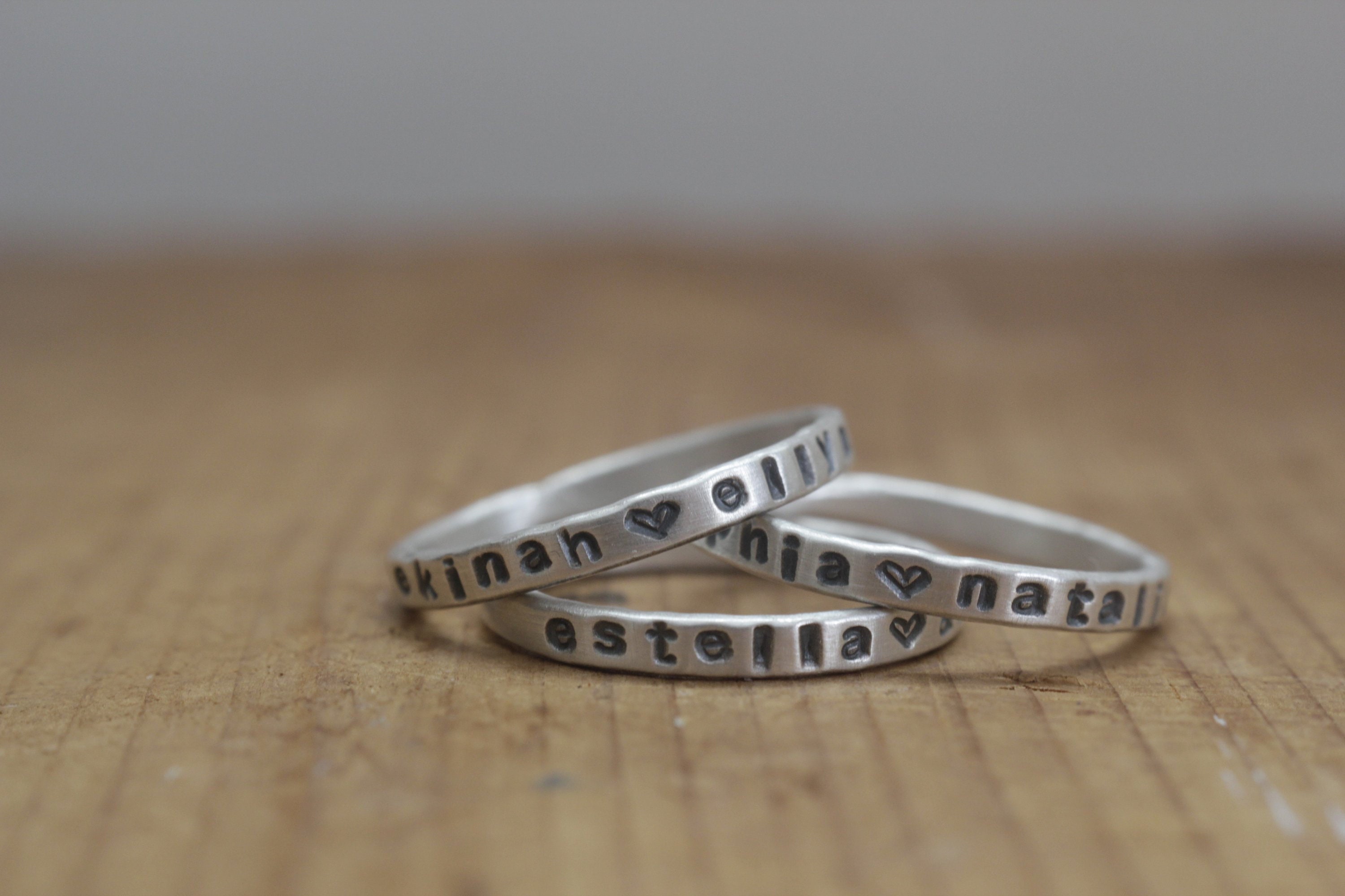 Personalized Stackable Ring Set Mom Gift Kids Name Rings | Etsy