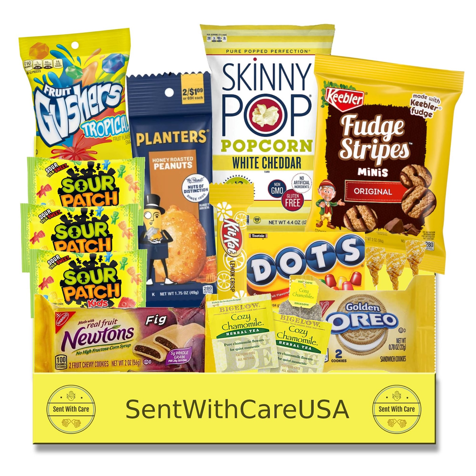 Yellow Snack Box W/ Yellow Snacks - Box of Sunshine Gift Basket ...