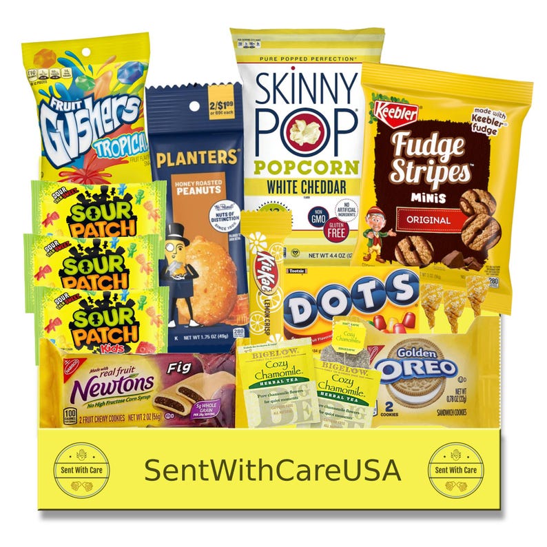 Yellow Snack Box W/ Yellow Snacks - Box of Sunshine Gift Basket ...