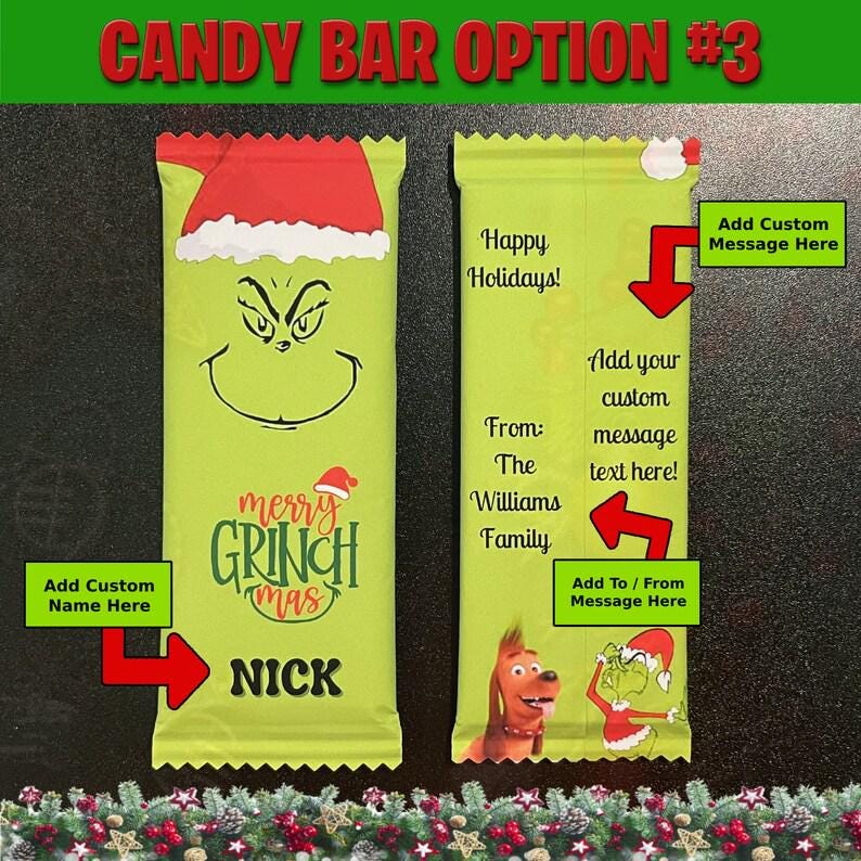 Christmas Candy Bar Wrappers - Grinch Candy Bar Wrapper | Personalized ...