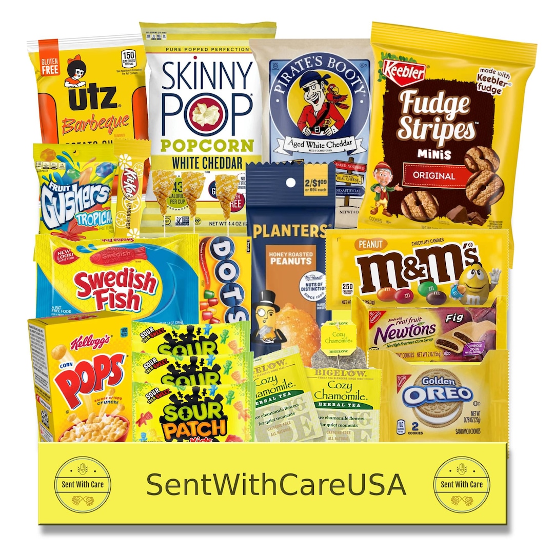 Yellow Snack Box W/ Yellow Snacks - Box of Sunshine Gift Basket ...