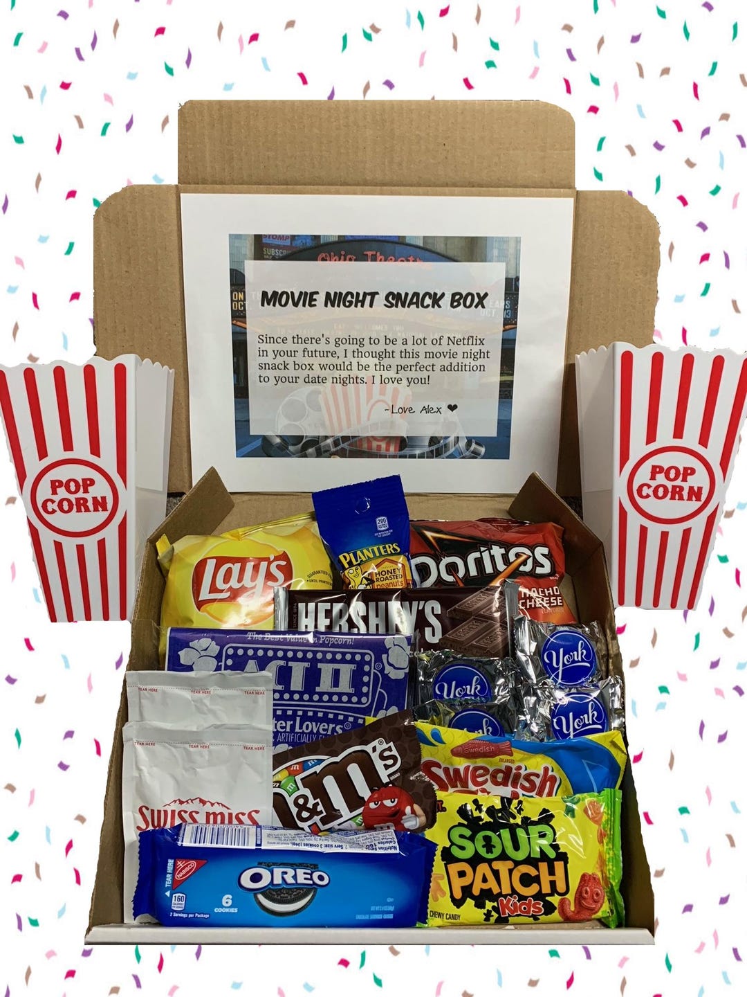 Custom Movie Night Box & Movie Gift Basket | Date Night Box Popcorn Box ...