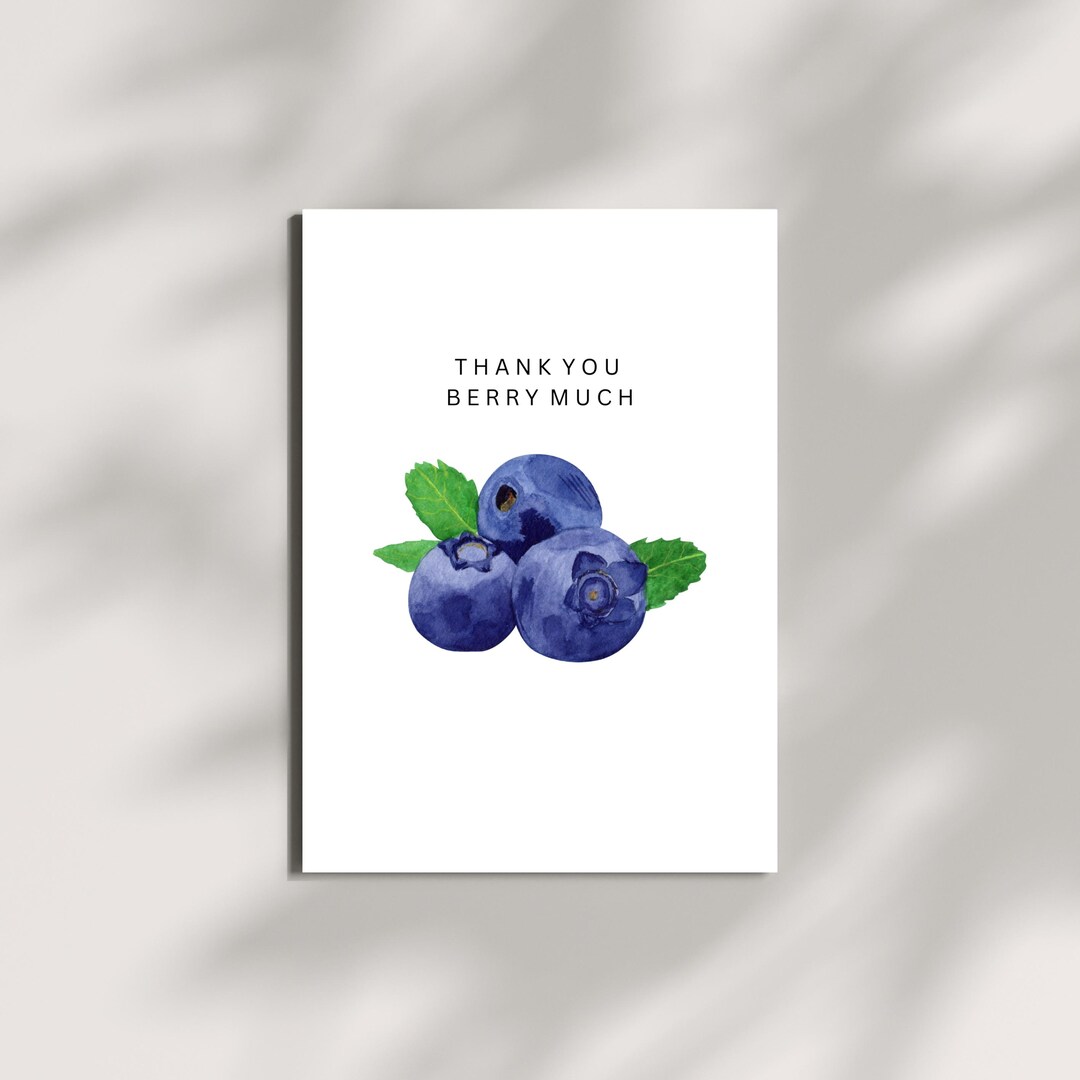 Thank You Berry Much Blueberry Digital Card- Thank You Card, Cute Card ...