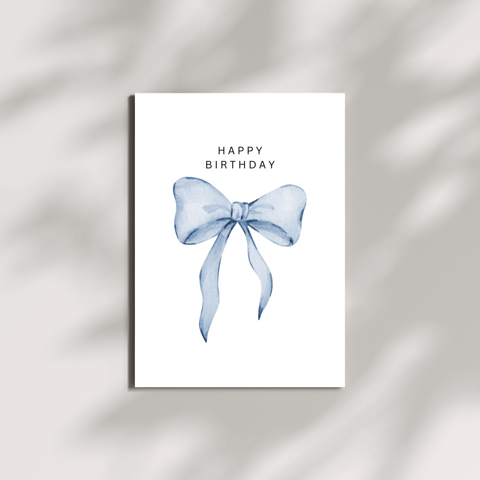 Blue Bow Happy Birthday Card Digital- Cute Card, Blue Theme Card - Etsy