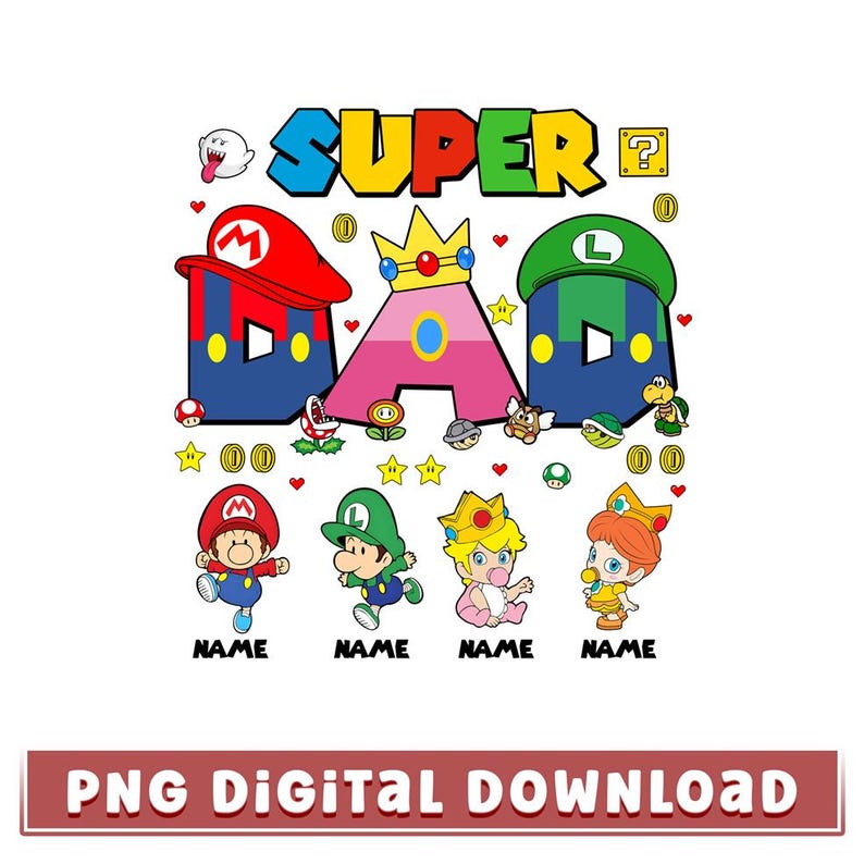 Personalized Super Daddio PNG, Custom Name Mario Dad Png, Fathers Day ...