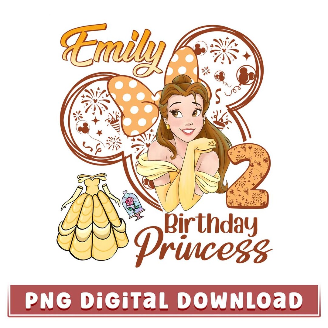 Personalized Belle Princess Birthday PNG, Disneyland Princess, Belle ...