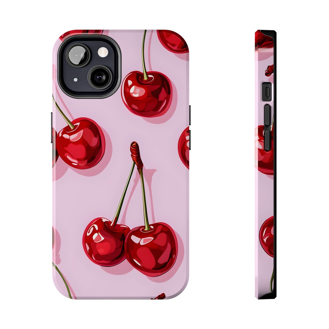 Cherry Phone Case, Red Cherry Design, Tough Phone Cover, Pink Phone ...