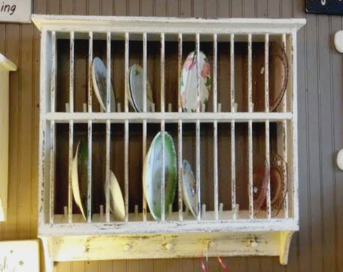 26 Plate Double Row PLATE RACK in Aged White Over Brown - Etsy