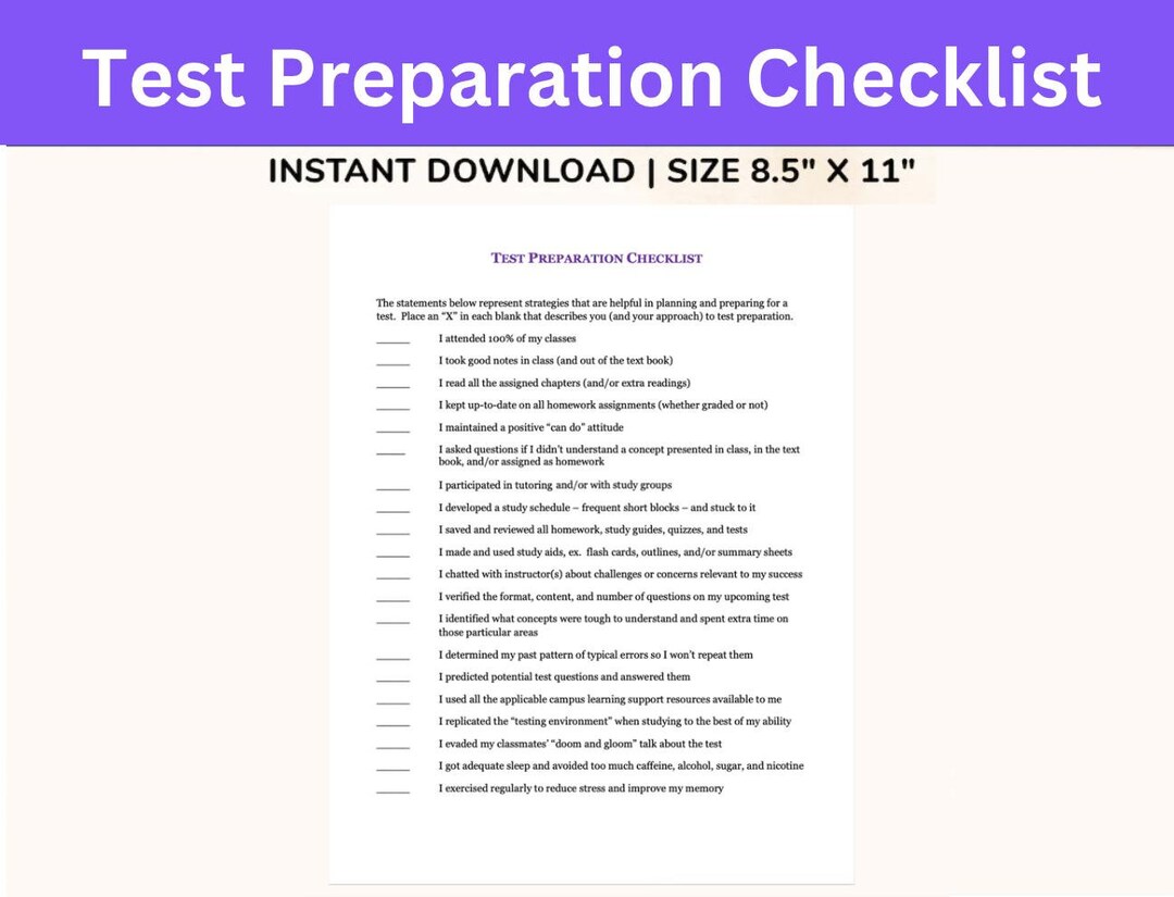 Test Preparation Checklist, Test Anxiety Coping Skills Stress ...