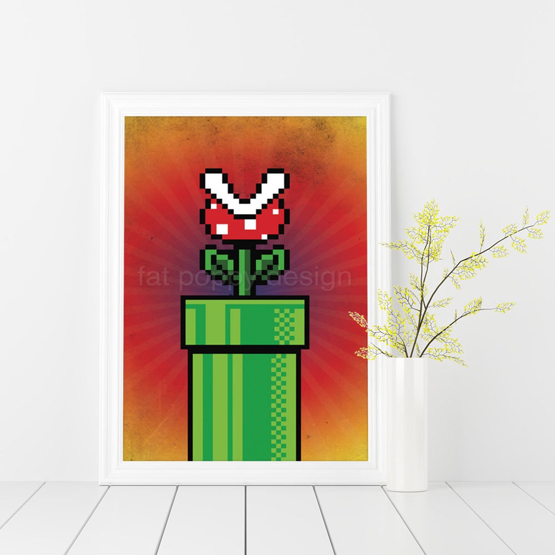 Fire flower super mario brothers 8-bit print | Etsy